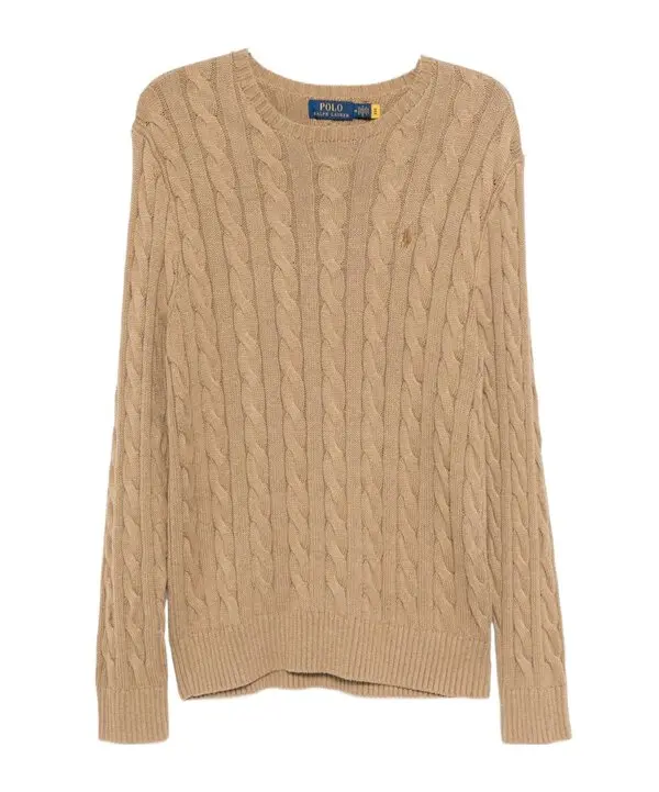 Polo Ralph Lauren Logo Embroidered Cable-knit Jumper - Nude