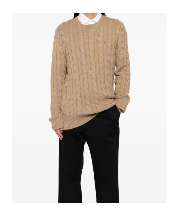 Polo Ralph Lauren Logo Embroidered Cable-knit Jumper - Nude