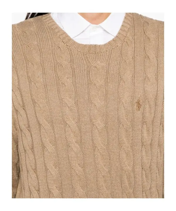 Polo Ralph Lauren Logo Embroidered Cable-knit Jumper - Nude