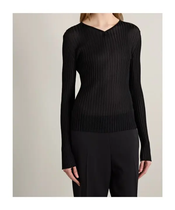 Khaite Tia V-neck Ribbed Knit Top - Black