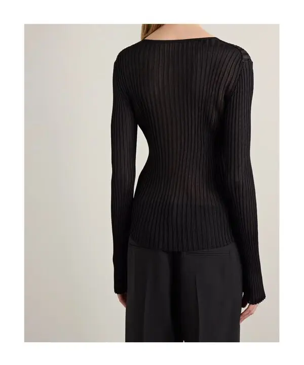 Khaite Tia V-neck Ribbed Knit Top - Black