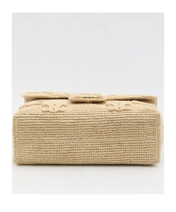 Celine Medium Victoire Bag In Raffia With Triomphe Embroidery - Nude