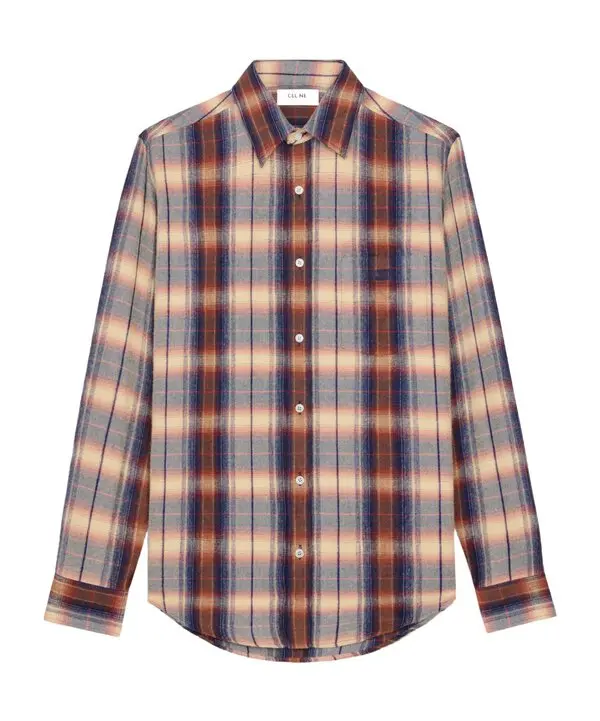 Celine Loose Shirt In Checked Viscose - Vanilla/navy/red