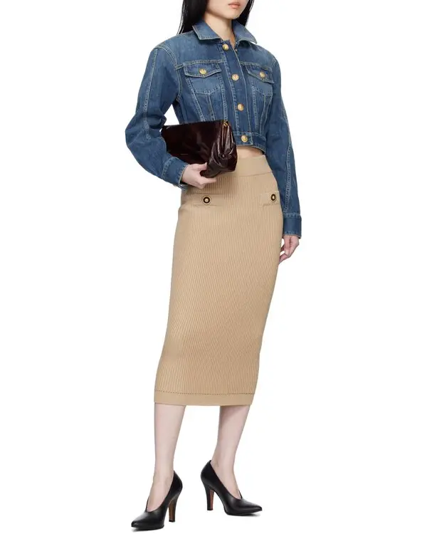 Balmain Ribbed Pencil Skirt With Button Details