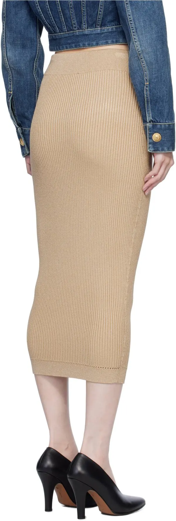 Balmain Ribbed Pencil Skirt With Button Details