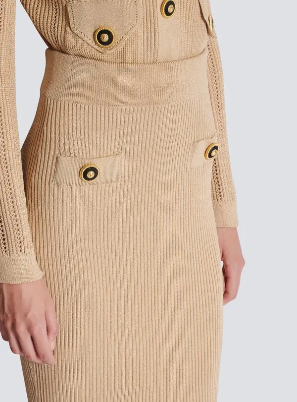 Balmain Ribbed Pencil Skirt With Button Details