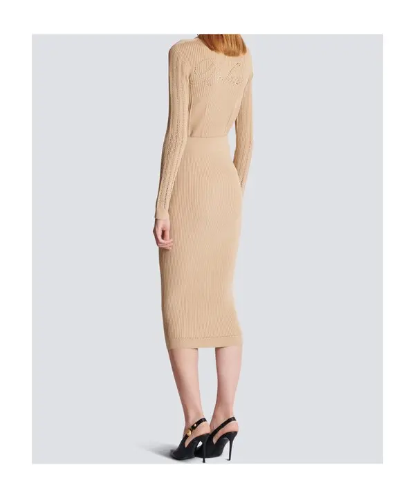 Balmain Ribbed Pencil Skirt With Button Details