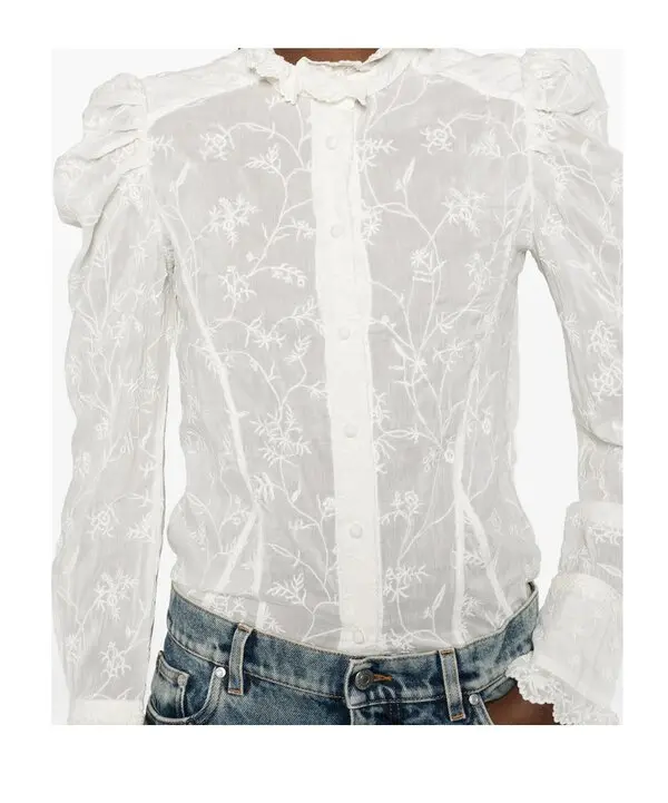 Isabel Marant Étoile Zorica Top Puff Sleeve Leaf Pattern Blouse