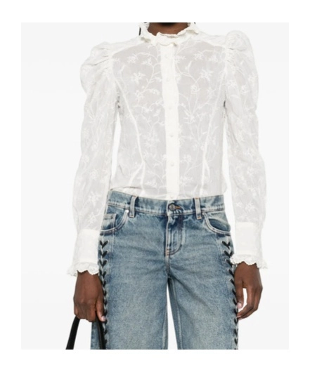 Isabel Marant Étoile Zorica Top Puff Sleeve Leaf Pattern Blouse