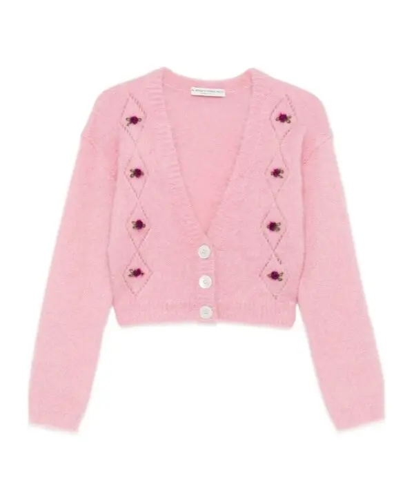 Alessandra Rich Rose Embroidered Textured Cardigan