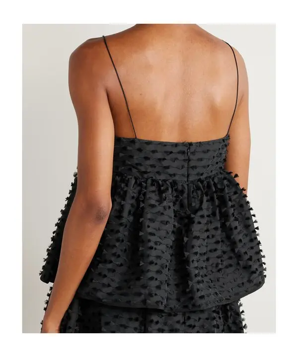 Cecilie Bahnsen Babette Fil Coupé Shell Peplum Top - Black