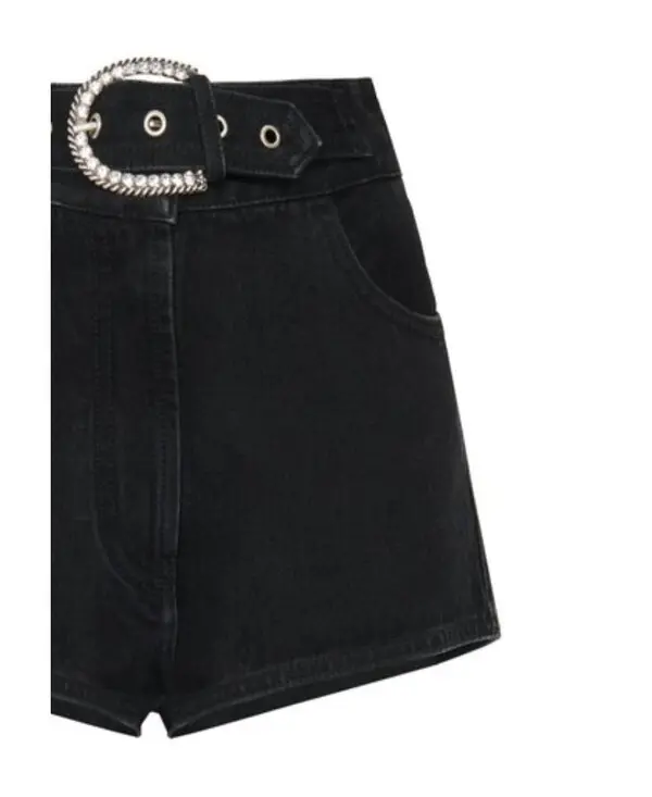 Alessandra Rich Belted High-waisted Denim Shorts