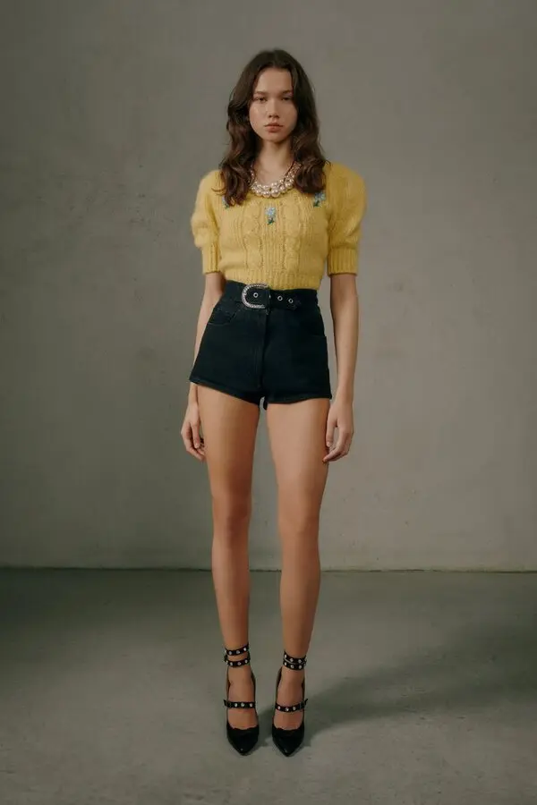 Alessandra Rich Belted High-waisted Denim Shorts