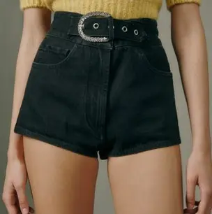 Alessandra Rich Belted High-waisted Denim Shorts