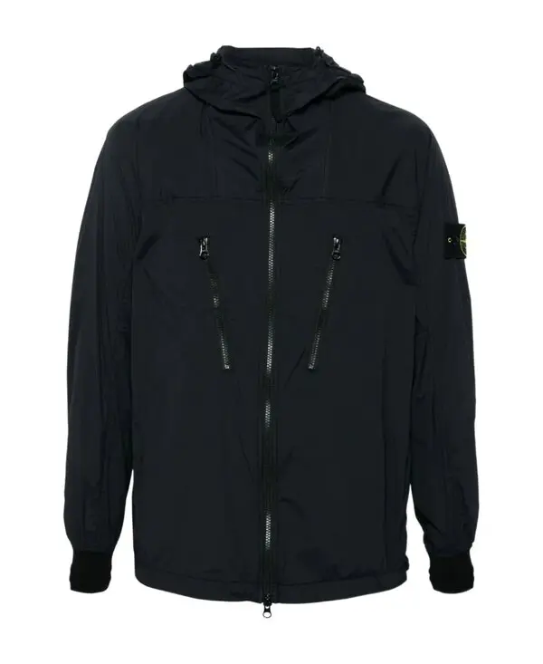 Stone Island Drawline Hooded Zip-up Jacket - Black