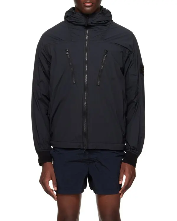 Stone Island Drawline Hooded Zip-up Jacket - Black