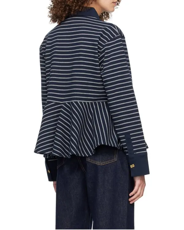 GANNI Striped Peplum Polo T-shirt - Navy Blue