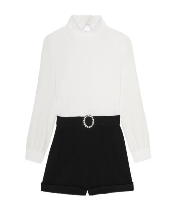 Saint Laurent High-waisted Playsuit With Embellished Belt - Grayish White