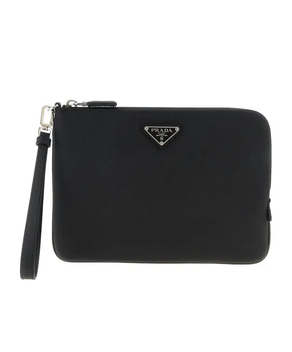 Prada Zipper Clutch With Detachable Wrist Handles - Black