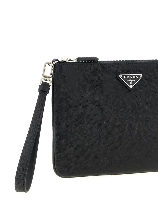Prada Zipper Clutch With Detachable Wrist Handles
