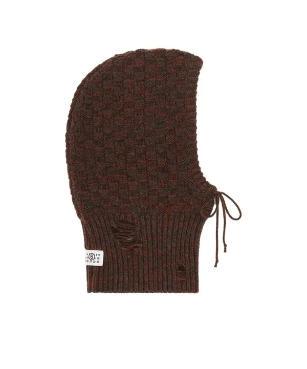MAISON MARGIELA Distressed Logo Patch Balaclava - Brown
