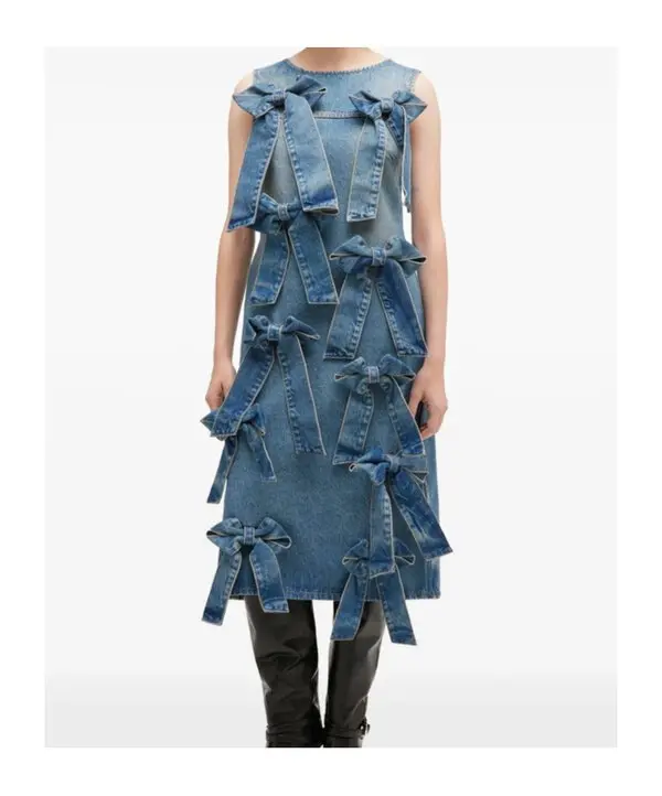 GANNI Sleeveless Denim Dress With Bow Detail