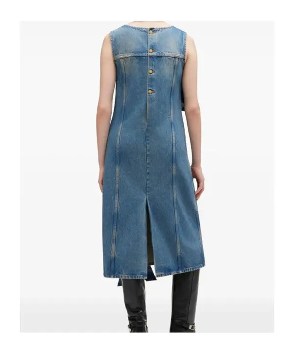GANNI Sleeveless Denim Dress With Bow Detail