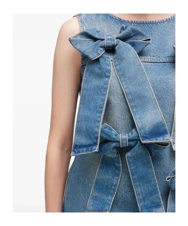 GANNI Sleeveless Denim Dress With Bow Detail