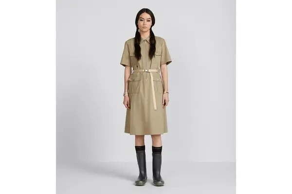 Dior Beige Cotton Gabardine Belted Dress