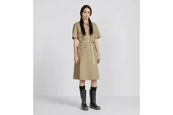 Dior Beige Cotton Gabardine Belted Dress