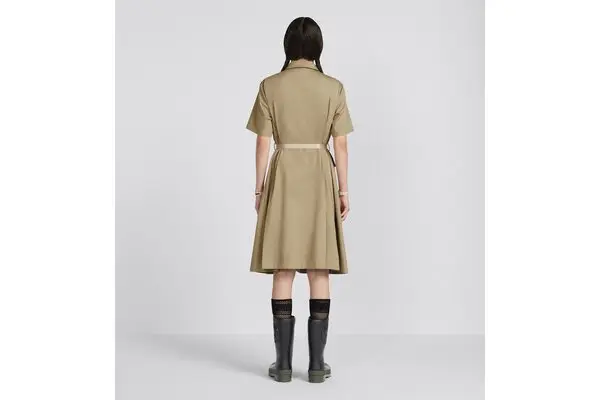 Dior Beige Cotton Gabardine Belted Dress