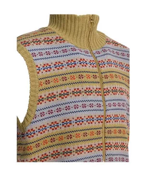 Kapital Knitted Vest With High Neck And Half Zip Closure