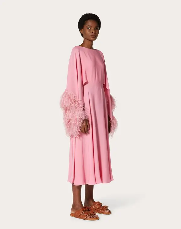 valentino pink dress with feathers Valentino Garavani Feather Trim Georgette Dress - Pink