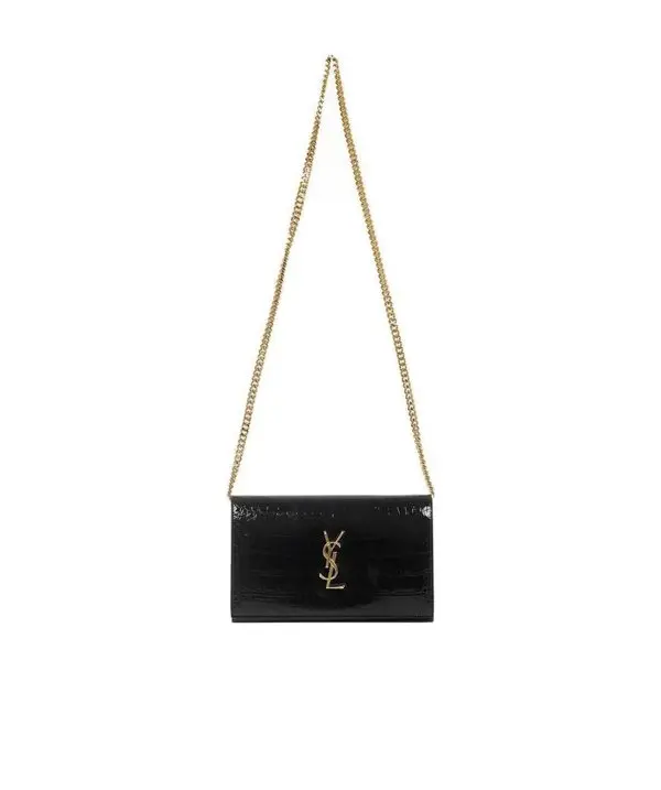 Saint Laurent Kate Embossed Alligator Wallet On Chain - Black