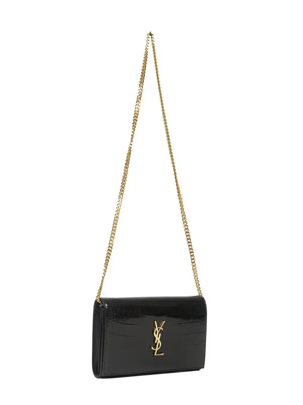 Saint Laurent Kate Embossed Alligator Wallet On Chain - Black