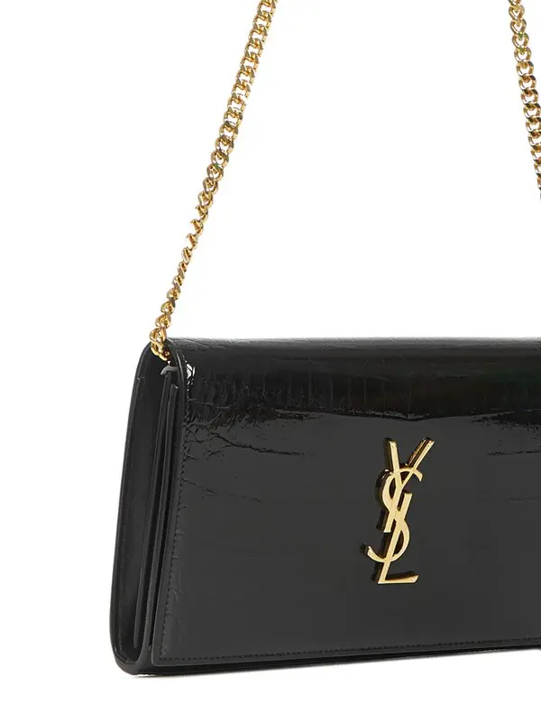 Saint Laurent Kate Embossed Alligator Wallet On Chain - Black