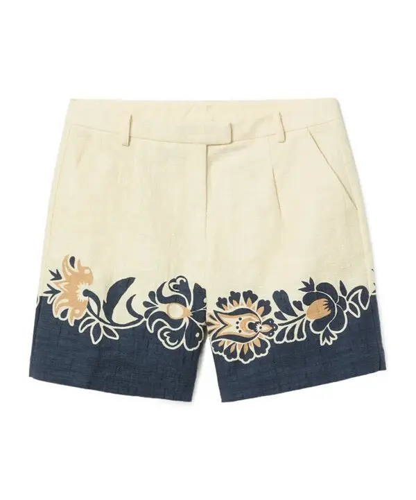 La DoubleJ Floral Print Shot Cotton Bermuda Shorts - Blue