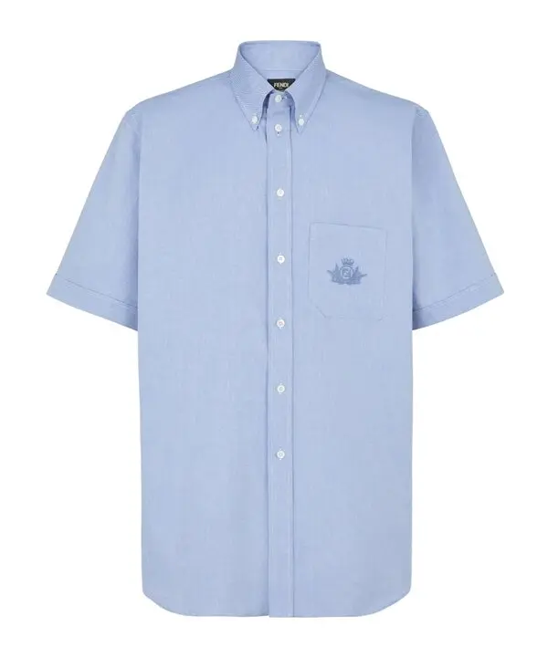 Fendi Logo Embroidered Short Sleeved Shirt - Light Blue