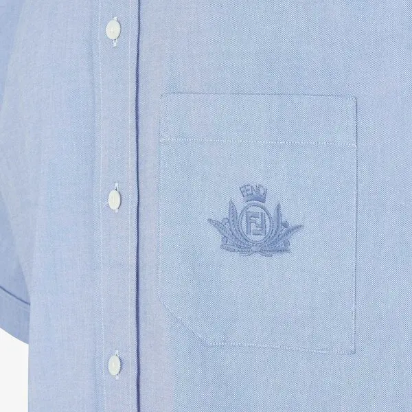 Fendi Logo Embroidered Short Sleeved Shirt - Light Blue