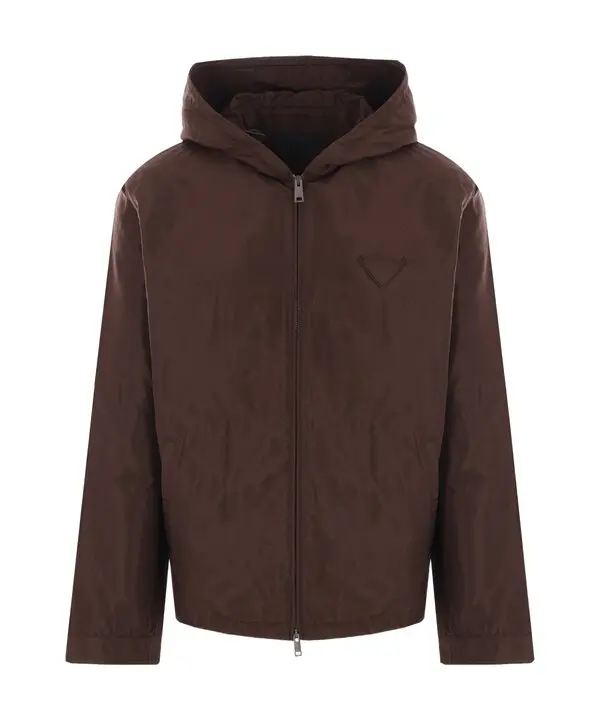 Prada Zip-up Hooded Jacket With Triangular Logo