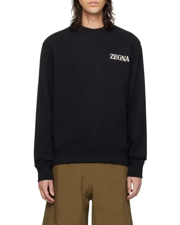 Zegna Rubberized Logo Cotton Sweatshirt - Black