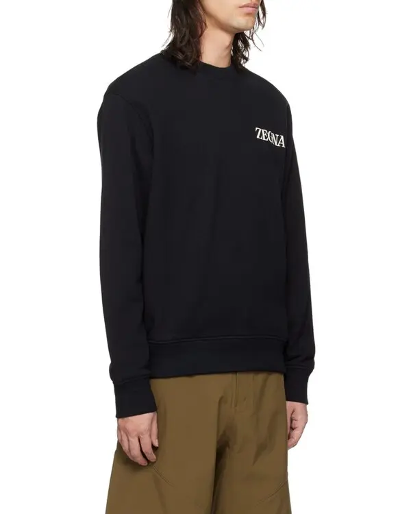 Zegna Rubberized Logo Cotton Sweatshirt - Black