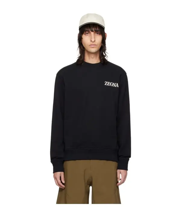 Zegna Rubberized Logo Cotton Sweatshirt - Black