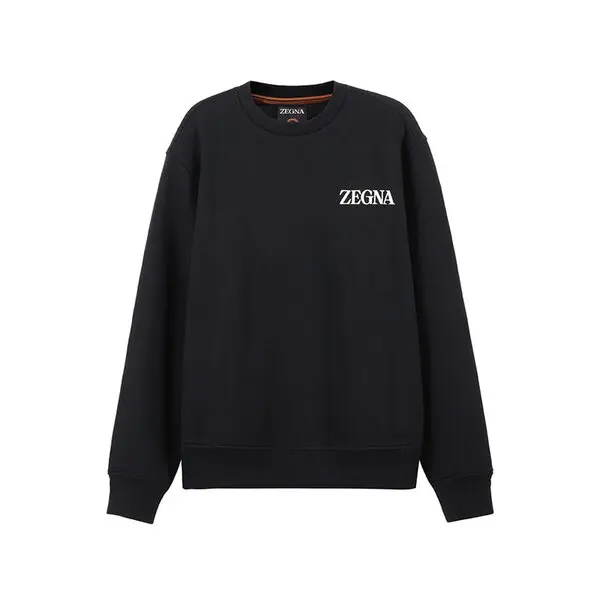 Zegna Rubberized Logo Cotton Sweatshirt - Black