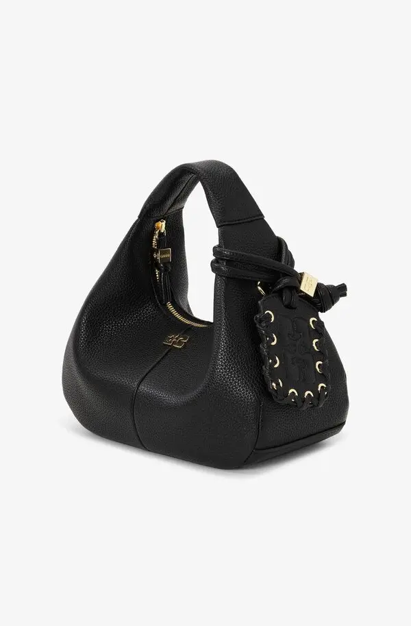 GANNI Butterfly Logo Mini Hobo Bag - Black
