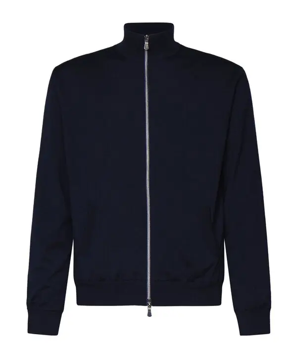 Fedeli Full-zip Mock Neck Sweater - Deep Navy Blue