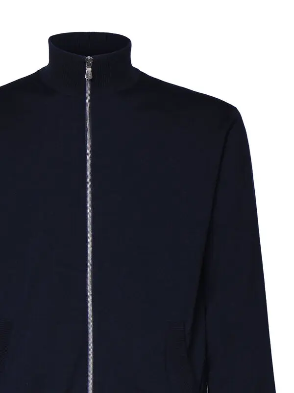 Fedeli Full-zip Mock Neck Sweater - Deep Navy Blue