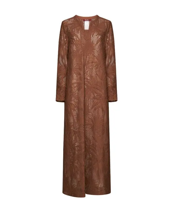 Max Mara Long V-neck Lace Dress - Brown