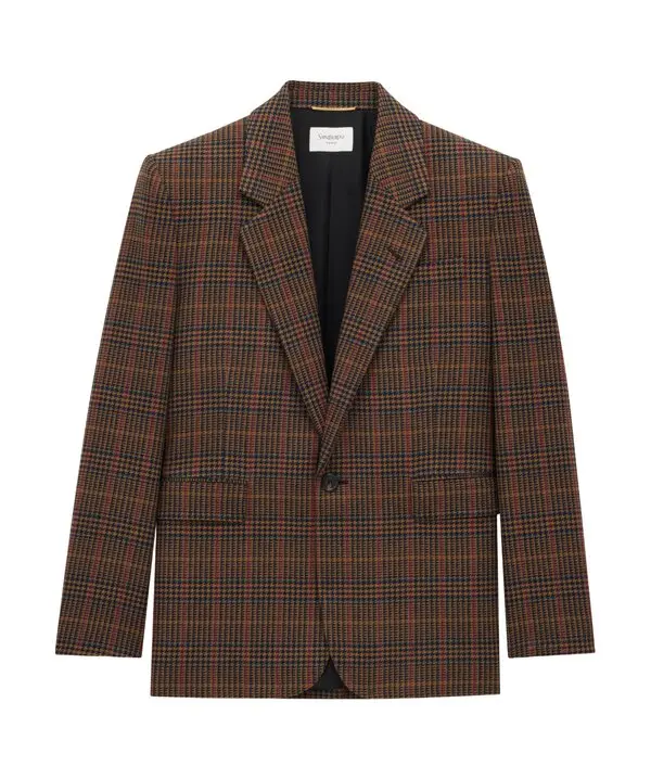 Saint Laurent Wool Check Tailored Blazer - Black