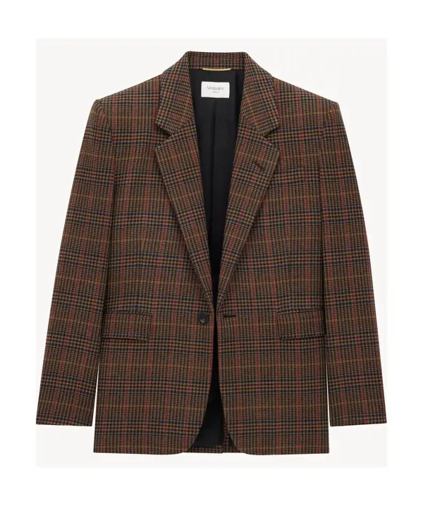 Saint Laurent Wool Check Tailored Blazer - Black